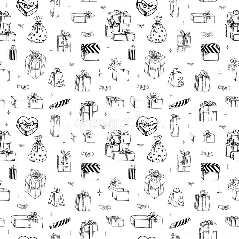 Gifts Doodle Set. Collection of Hand Drawn Gift Boxes and Pockets ...