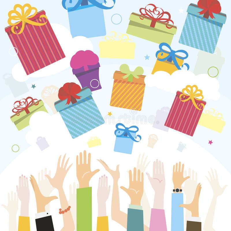 Gifts fall from the sky stock vector. Illustration of green - 149436520