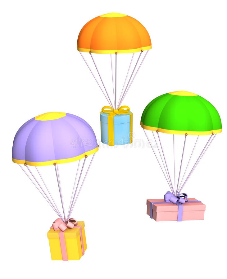Gifts flying on parachutes stock illustration. Illustration of gliding ...