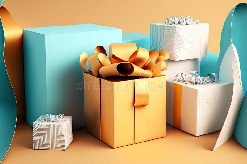 Gifts Folded in Ribbon Boxes in 3d Rendering Minimal Room, Generative ...