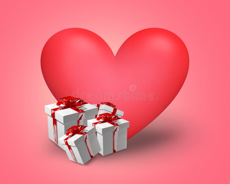 Gifts and heart 3d render stock illustration. Illustration of gifts ...