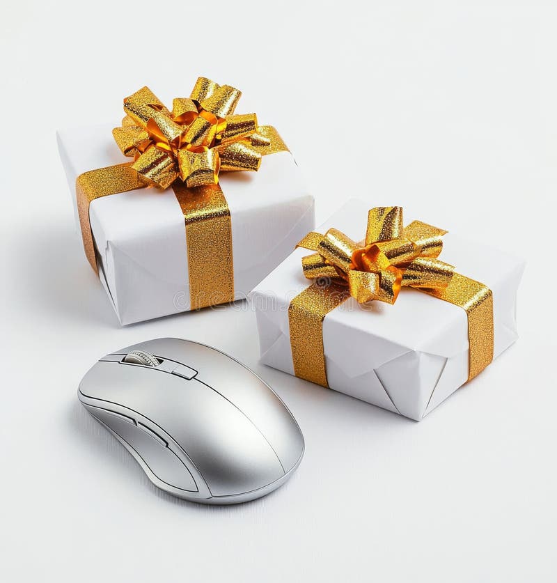 Gifts for Online Shopping - Gold Ribbon Computer Mouse Stock Photo ...