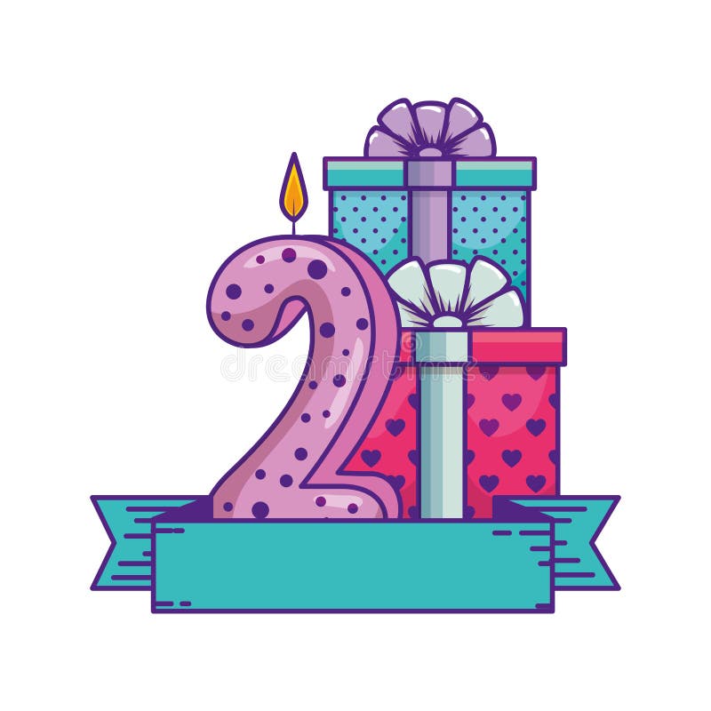 Gifts Presents with Number Two Candle Birthday Stock Vector ...