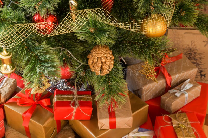 Gifts Under the Tree. Boxes with Gifts of Different Colors, the Concept ...