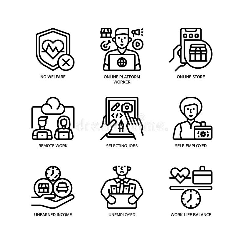Gig economy icons set stock vector. Illustration of icon - 205782699