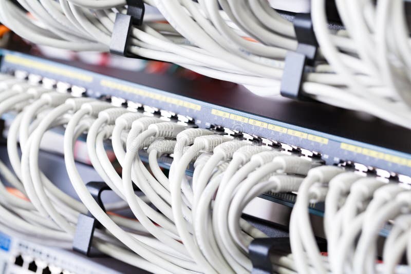 Gigabit Network Switch and Perfect Aligned Patch Cables in Datacenter ...