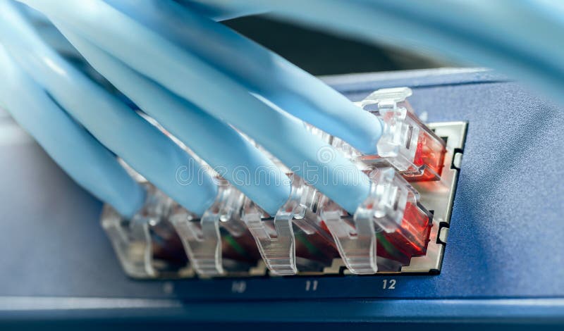 Gigabit switch with cables stock photo. Image of plug - 71175760