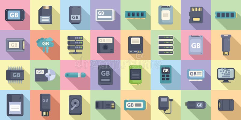 Gigabyte Icons Set Flat Vector. Big Data Stock Vector - Illustration of ...