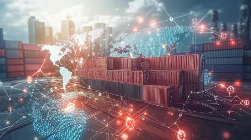 A Gigantic Cargo Vessel is Shown Sailing Across a Stylized Digital Map ...