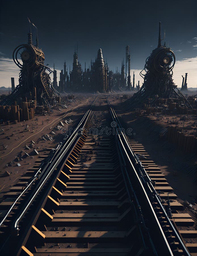 Gigantic city train tracks stock illustration. Illustration of landmark ...