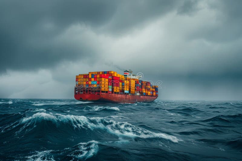 Gigantic Container Vessel on Expansive Ocean, Freight Containers in ...
