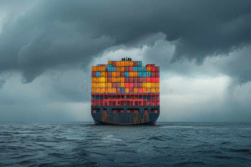 Gigantic Container Vessel on Expansive Ocean, Freight Containers in ...