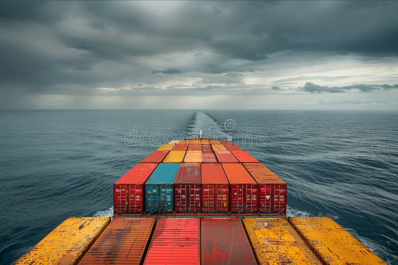 Gigantic Container Vessel on Expansive Ocean, Freight Containers in ...