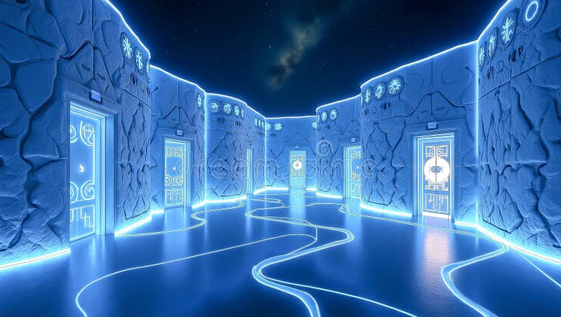 A Gigantic Labyrinth Made of Glowing Neon Walls, Where Paths Constantly ...