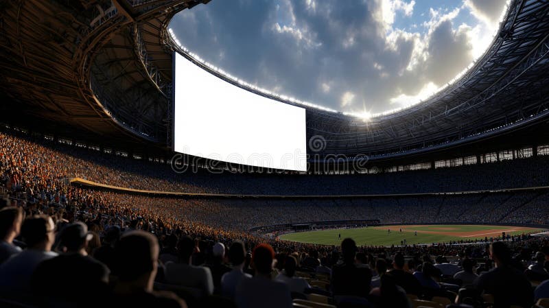 Gigantic LED Screen in a Baseball Stadium at Sunset Stock Image - Image ...