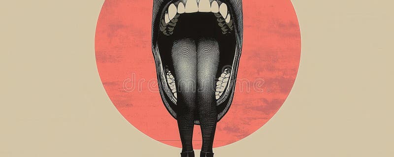 Gigantic Open Mouth with Sharp Teeth Against a Red Circle Background ...