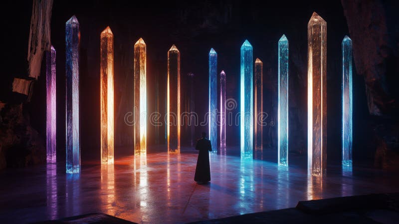 Gigantic Rainbow Crystal Pillars Standing in an Ench Stock Photo ...