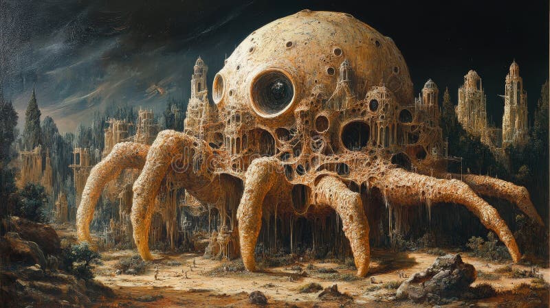 Gigantic Spider-like Structure in Post-apocalyptic Ruins Stock Image ...
