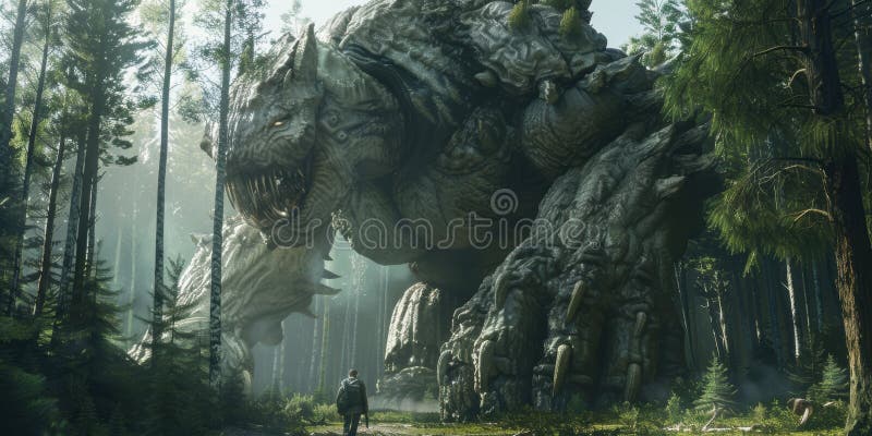 A Giant Stone Beast in the Forest. Created by Generative Artificial ...