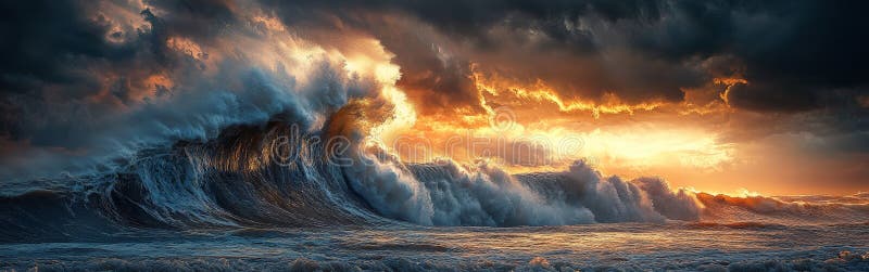 Gigantic Tidal Wave Overwhelming the Coastline Stock Photo - Image of ...