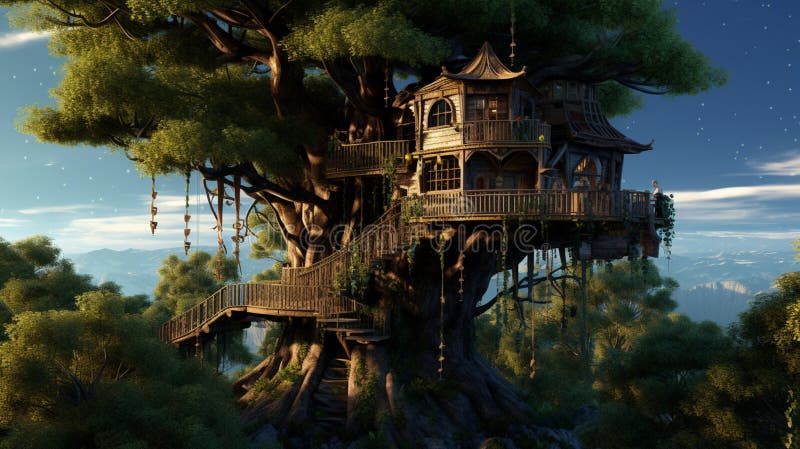 OkGigantic Tree with House Inside. Fantasy Tree House. Generative AI ...