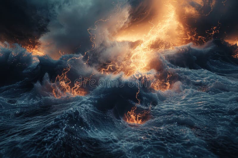 A Gigantic Wave on Fire, Showcasing a Mesmerizing Display of Power in a ...