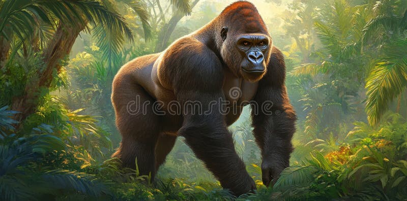 Gigantopithecus, a Massive Ape, Stands in a Lush Forest, Embodying ...