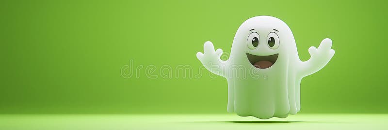 Giggling Ghost Character Floating Playfully Against a Bright Green ...