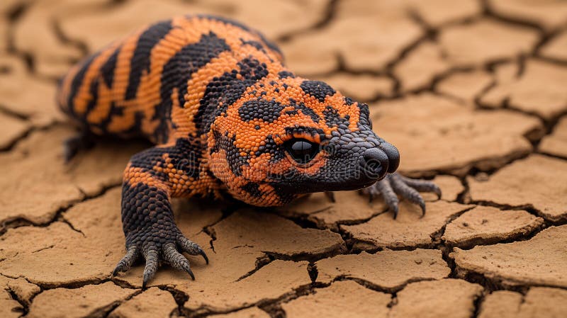 Gila Monster Crawling Across Desert Soil, Its Vivid Scales Glowing ...