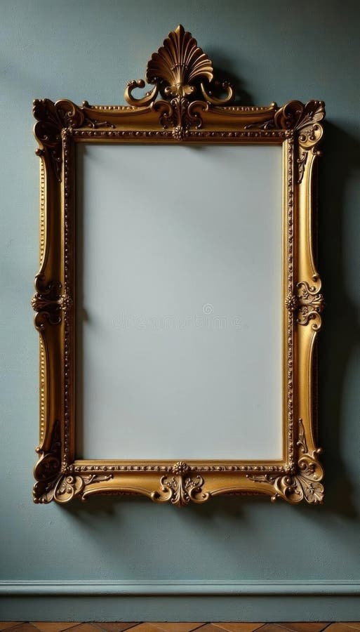 Gilded Baroque Frames Adorn a Textured Grey Wall , Photography, Light ...