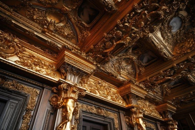 Gilded Ceiling Details in Baroque Architecture Stock Illustration ...