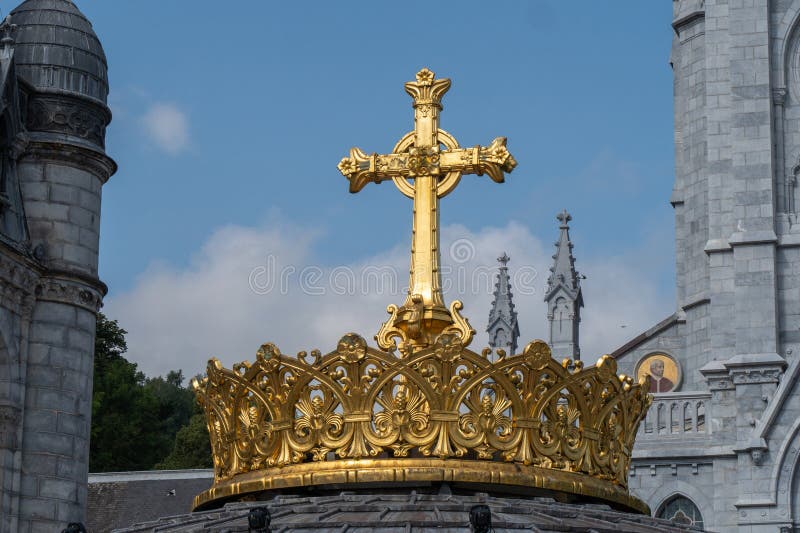 Gilded Crown of the Lourdes Basilica Stock Image - Image of basilica ...