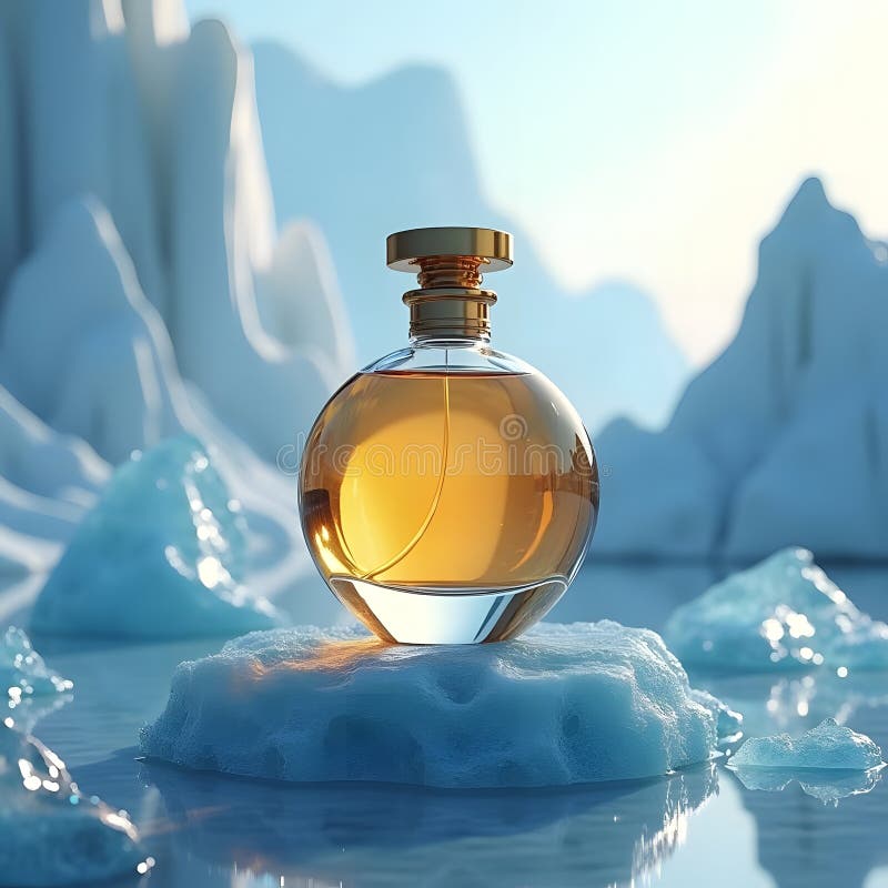 Gilded Elixir: a Luxurious 3D Rendering on Blue Quartz and Glacier Ice Stock Illustration ...