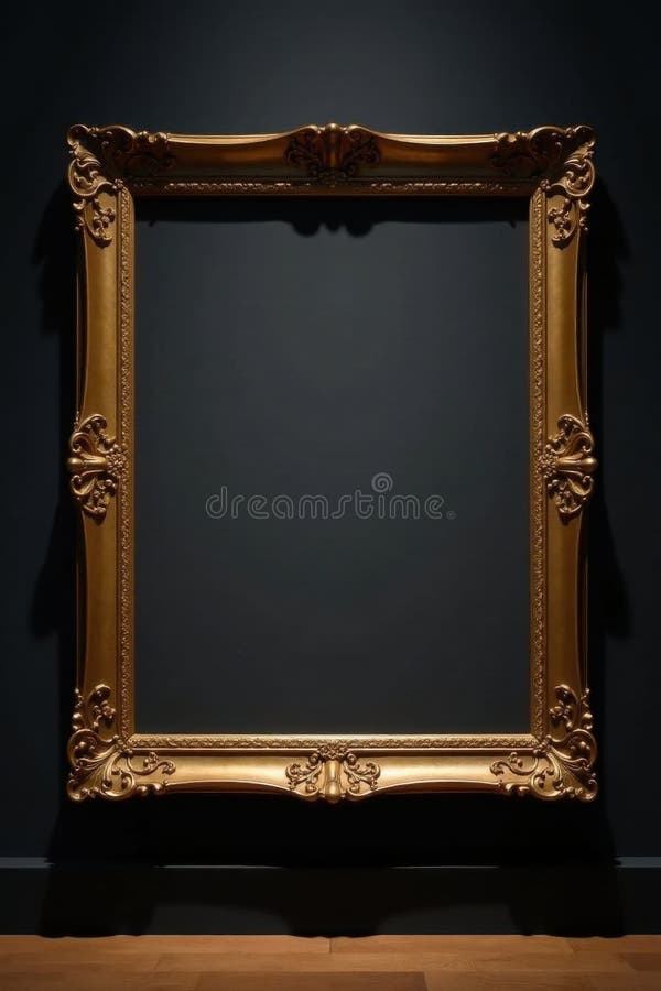 Gilded Frame Against a Dark Museum Wall, Ready for Artwork , Gilded ...