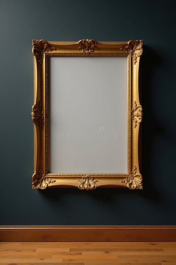 Gilded Frame Against a Dark Museum Wall, Ready for Artwork , Design ...