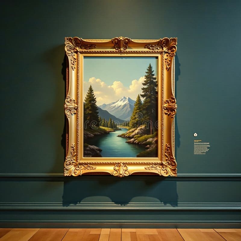 Gilded Frame Encasing Artwork, Museum Setting, Frame, Close Up Stock ...