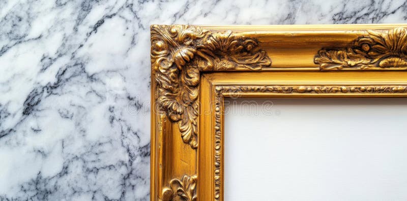 Gilded Frame Lies beside Marble Texture with Fine Art Theme Concept ...
