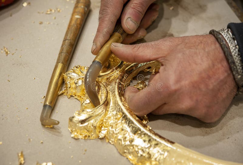 Gilded Frame Ready for Burnishing with an Agate Stone Tool. Gilding ...