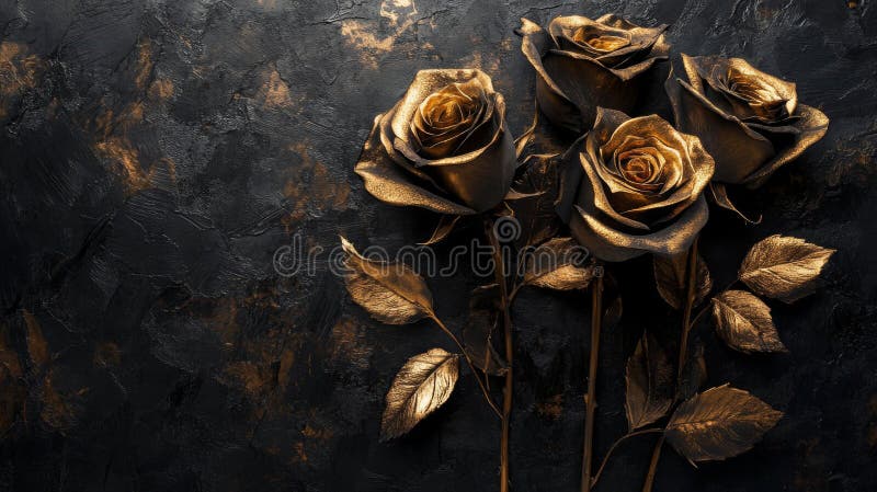 Gilded Roses Against a Dark Textured Background Stock Illustration ...