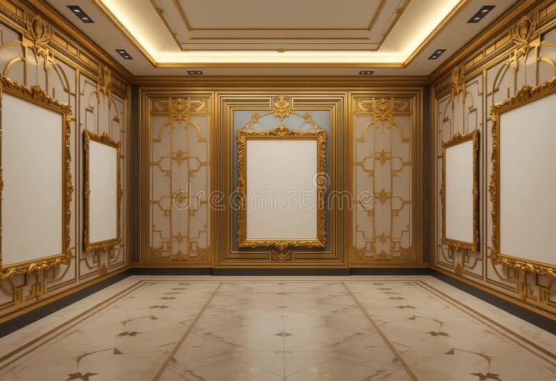 Gilded Void Minimal Art Gallery with Geometric Patterns and Empty ...