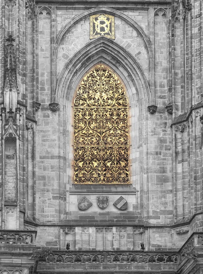 Gilded Window Decoration of a Medieval Castle Stock Image - Image of ...