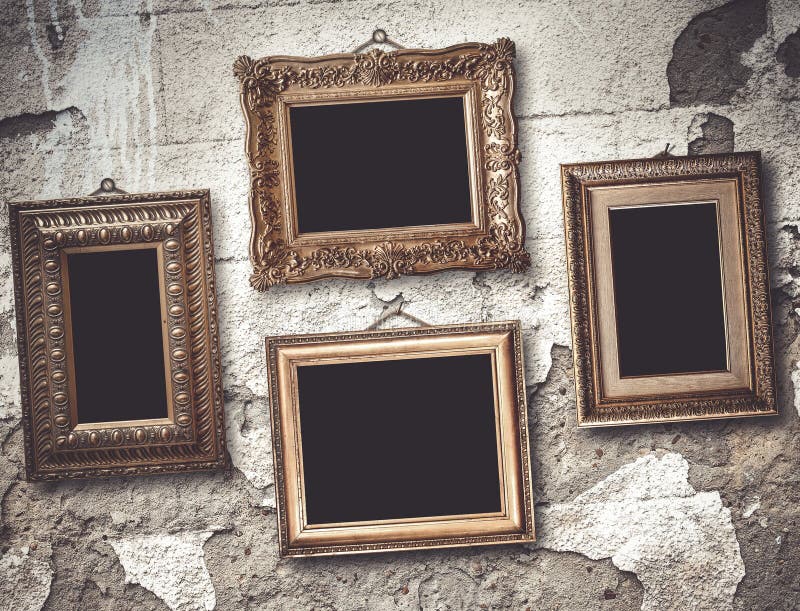 Gilded Wooden Frames for Pictures on Old Stone Wall Stock Illustration ...