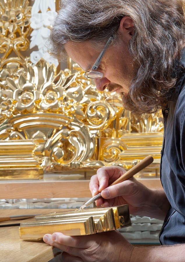 Pure Gold Leaf with Gilding Tools and Greek Icon Stock Image - Image of ...