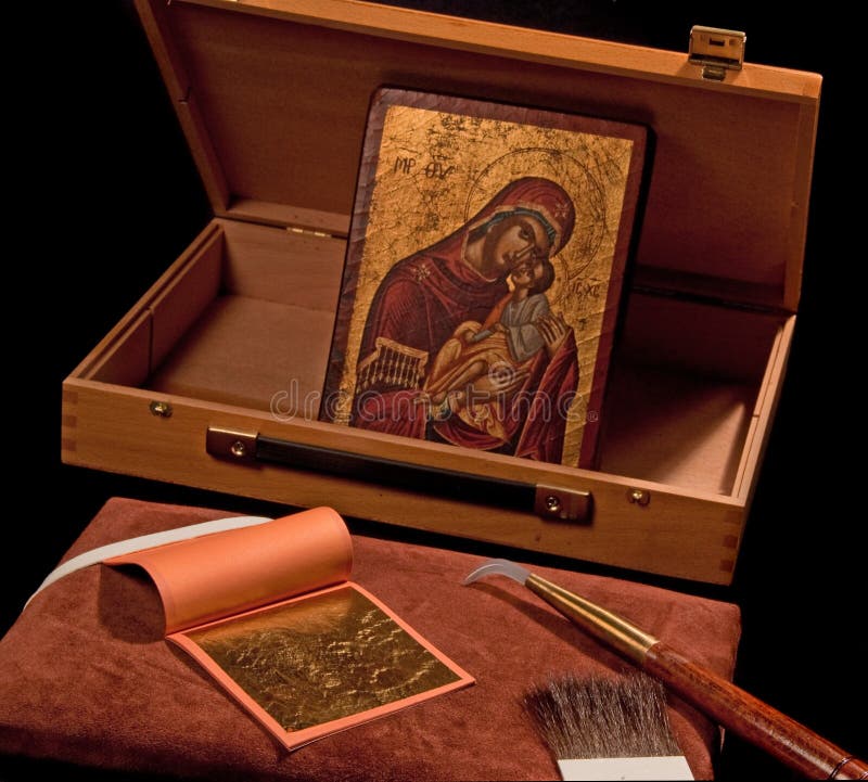 Gilding Tools and Greek Icon Stock Image - Image of technique, gilding ...