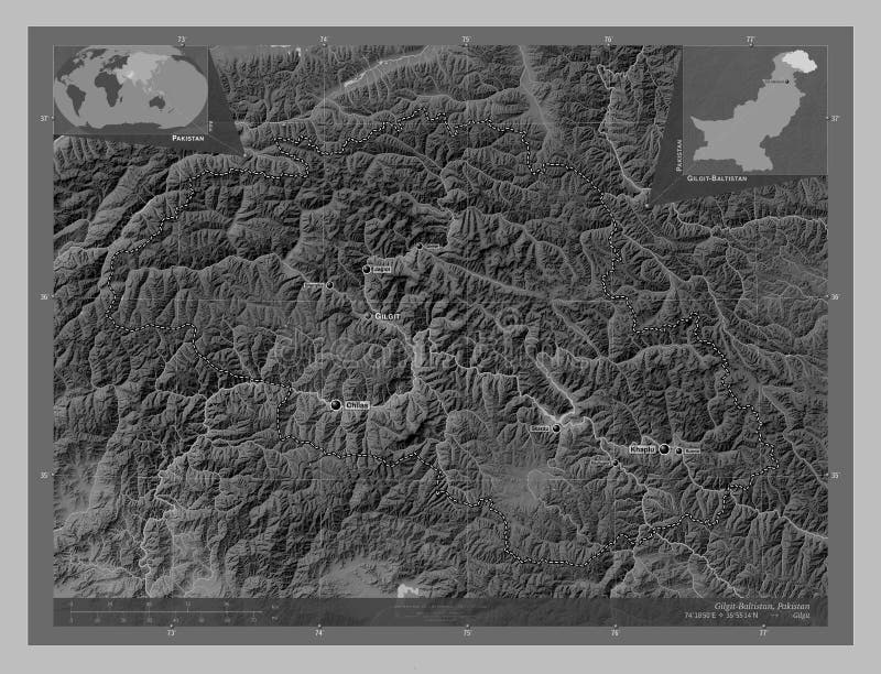 Gilgit-Baltistan, Pakistan. Grayscale. Labelled Points of Cities Stock ...