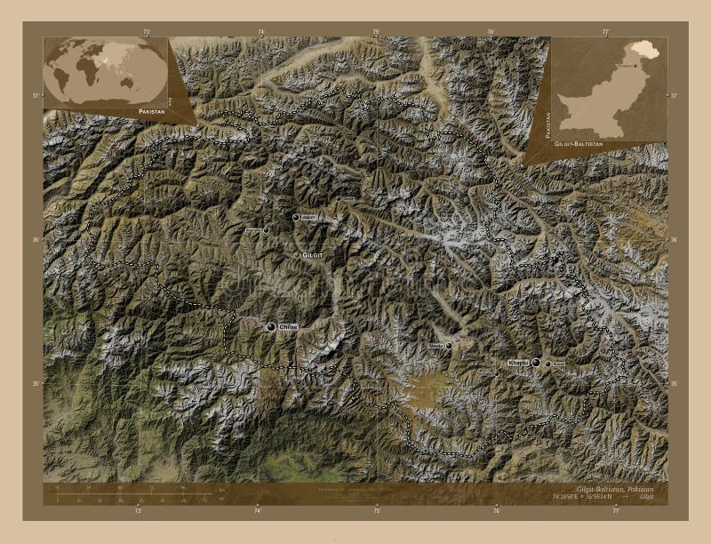 Gilgit-Baltistan, Pakistan. Low-res Satellite. Labelled Points O Stock ...