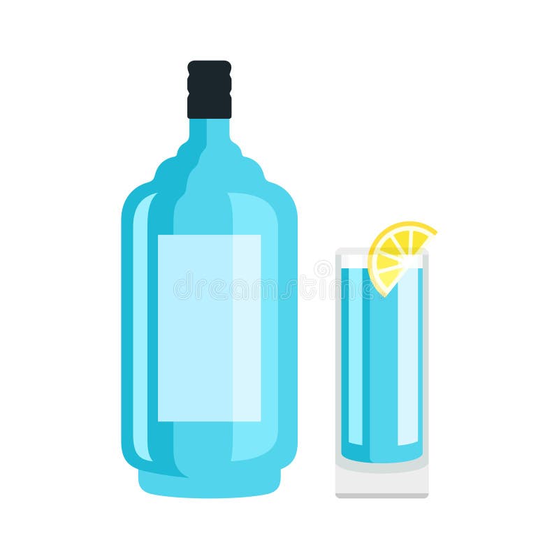 Gin Bottle and Glass Flat Style Vector Illustration Stock Vector ...
