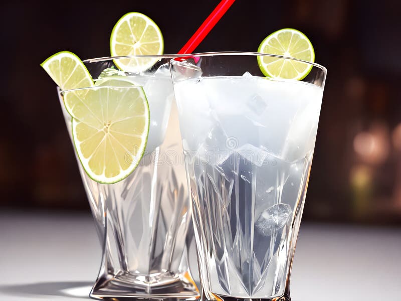 Gin Cocktail with Ice and Lemon Slice, Generative AI Illustration Stock ...