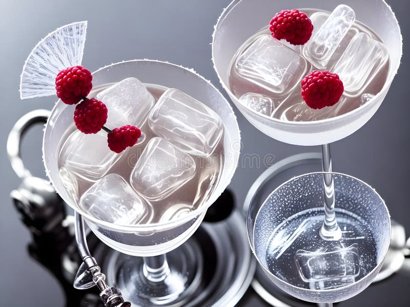 Gin Cocktail With Ice And Lemon Slice Generative Ai Illustration Stock