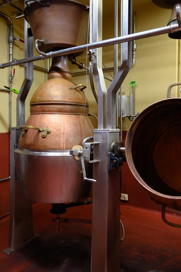 Gin Distillation Process in Copper Tanks in Spanish Bodega Stock Photo ...